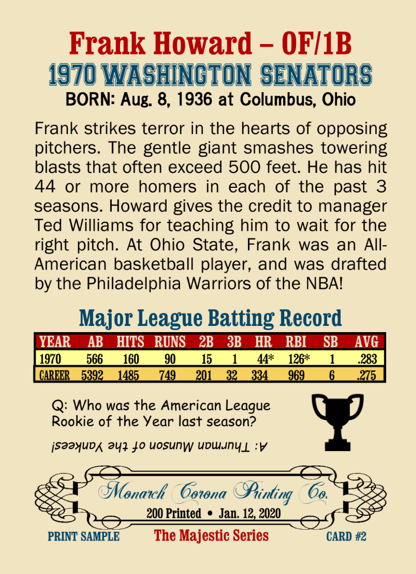 Monarch-Corona Baseball Cards – "everything a baseball card should be"
